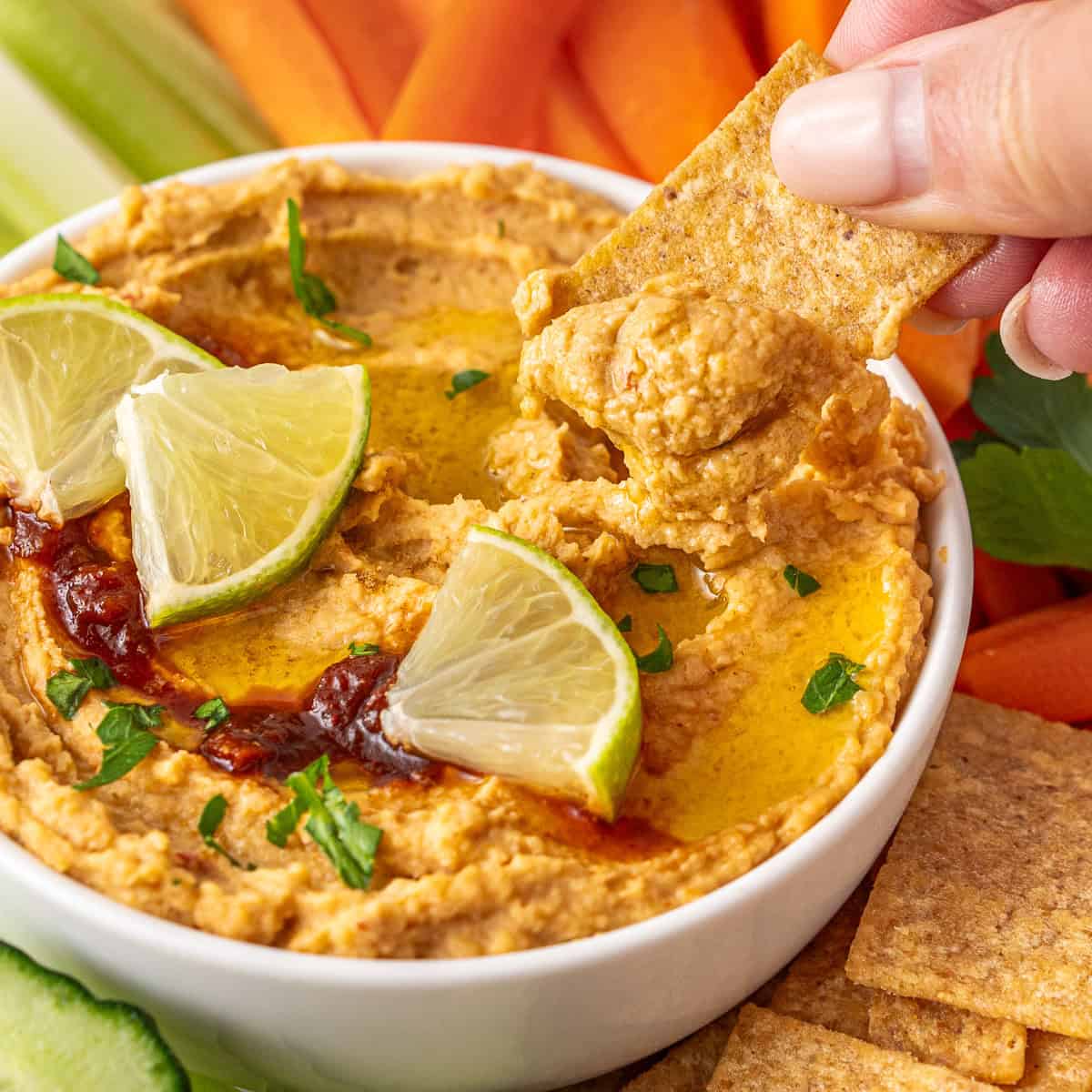 Spicy Chipotle Hummus (Quick and Easy Recipe!) - Eight Forest Lane