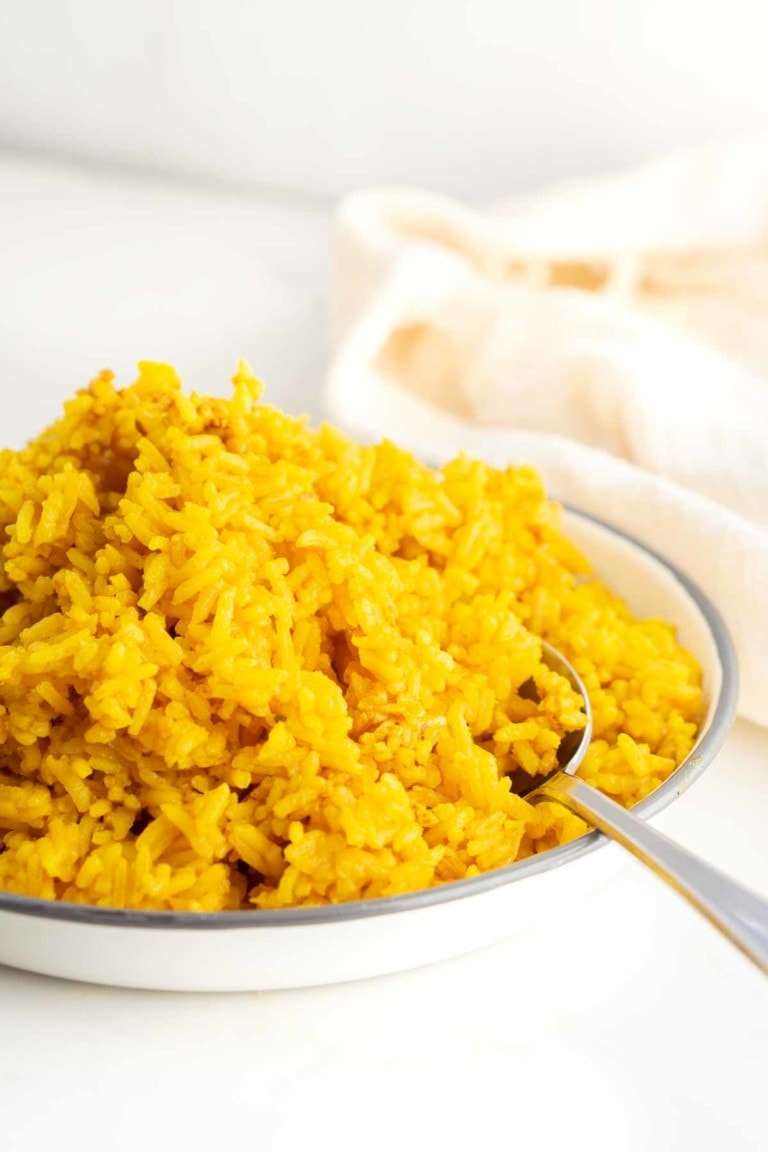 Easy Rice Cooker Turmeric Rice - Eight Forest Lane