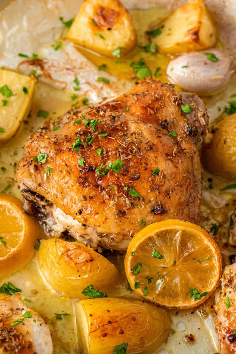 Lemon and Garlic Chicken Tray Bake - Eight Forest Lane