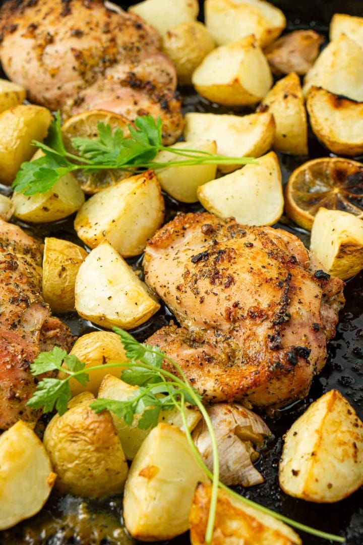 Lemon and Garlic Chicken Tray Bake - Eight Forest Lane