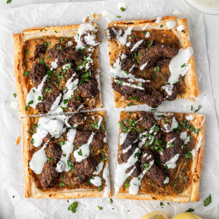 Plant-based Lamb and Roasted Eggplant Tart - Eight Forest Lane