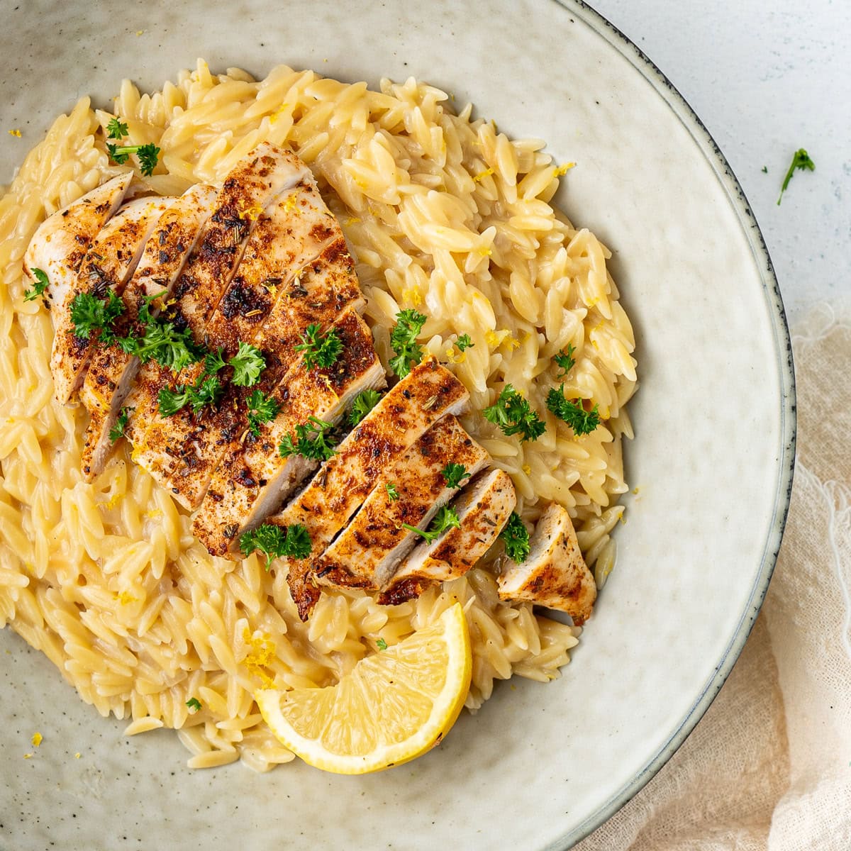 Creamy Lemon Risoni with Grilled Chicken - Eight Forest Lane