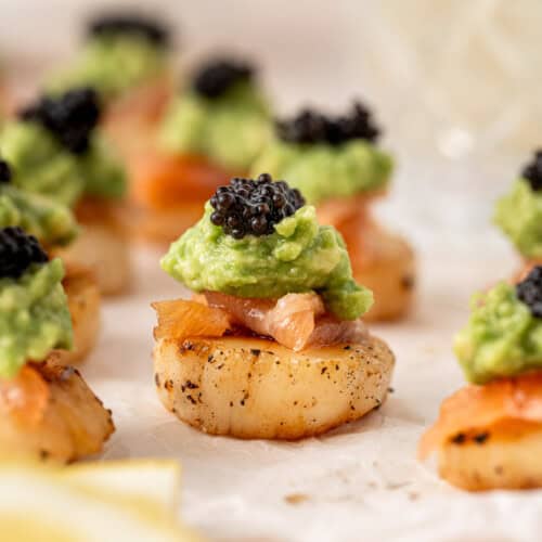Seared Scallops with Avocado, Smoked Salmon and Caviar - Eight Forest Lane